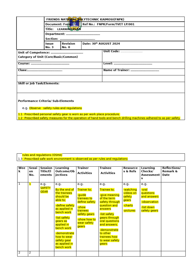 Learning Plan template-TUM (2) - 1 | PDF