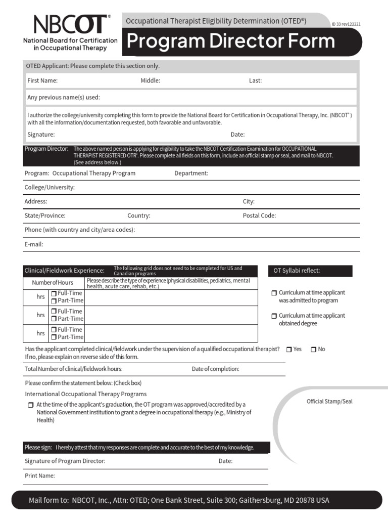 OTED Program Director Form | PDF | Occupational Therapy | Health Care