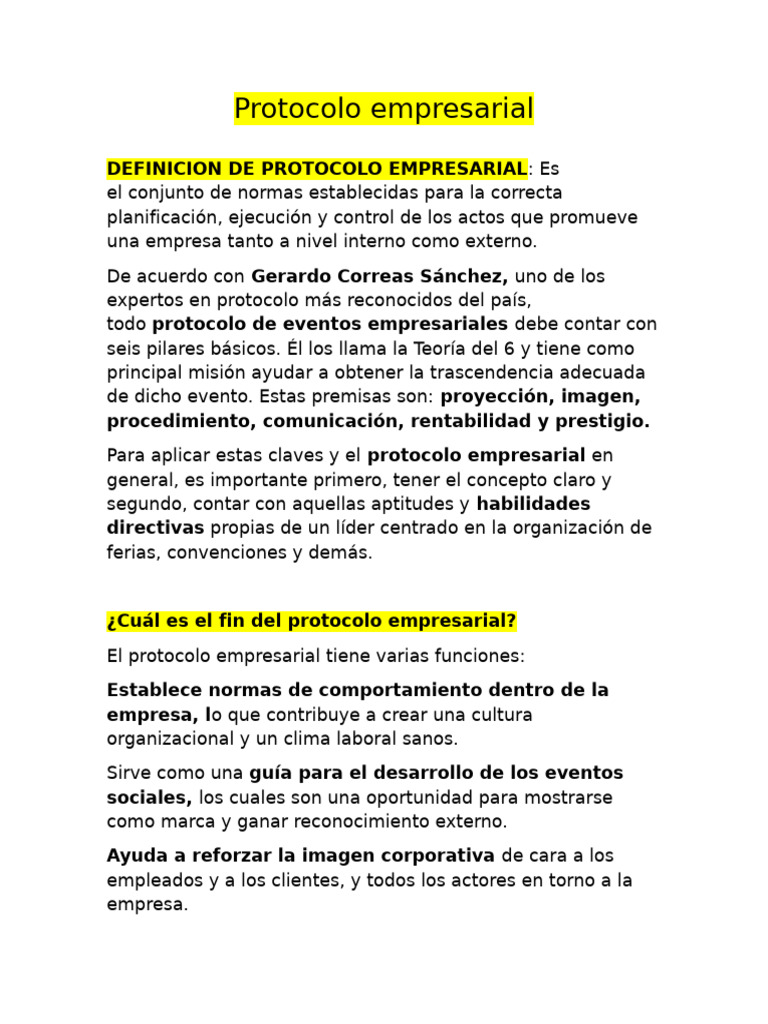 Protocolo Empresarial, Actualizado | PDF