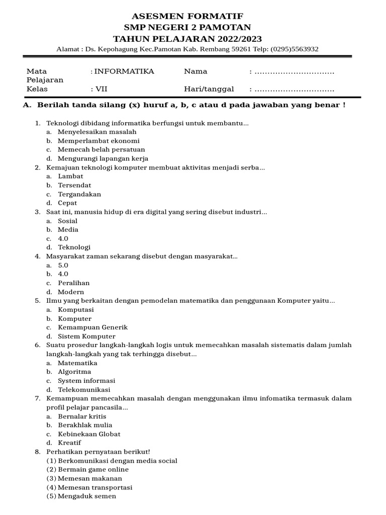 SOAL UTS Informatika 1 | PDF