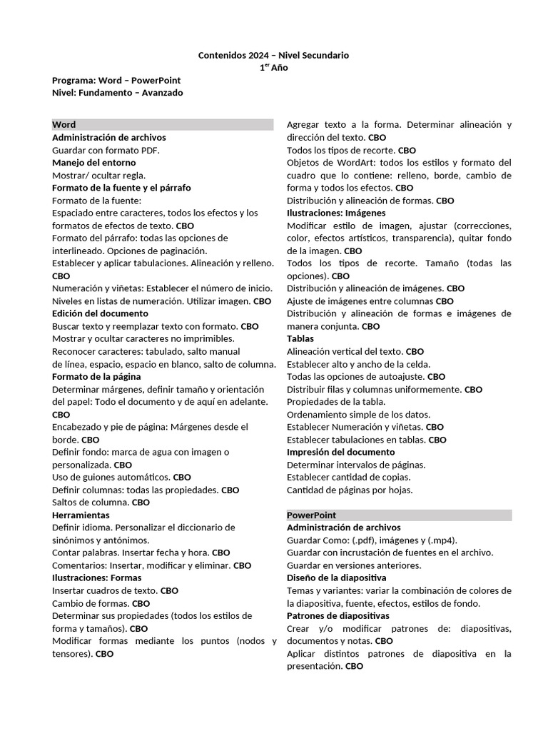 Contenidos 1ro secundaria TIC- 2024 | PDF