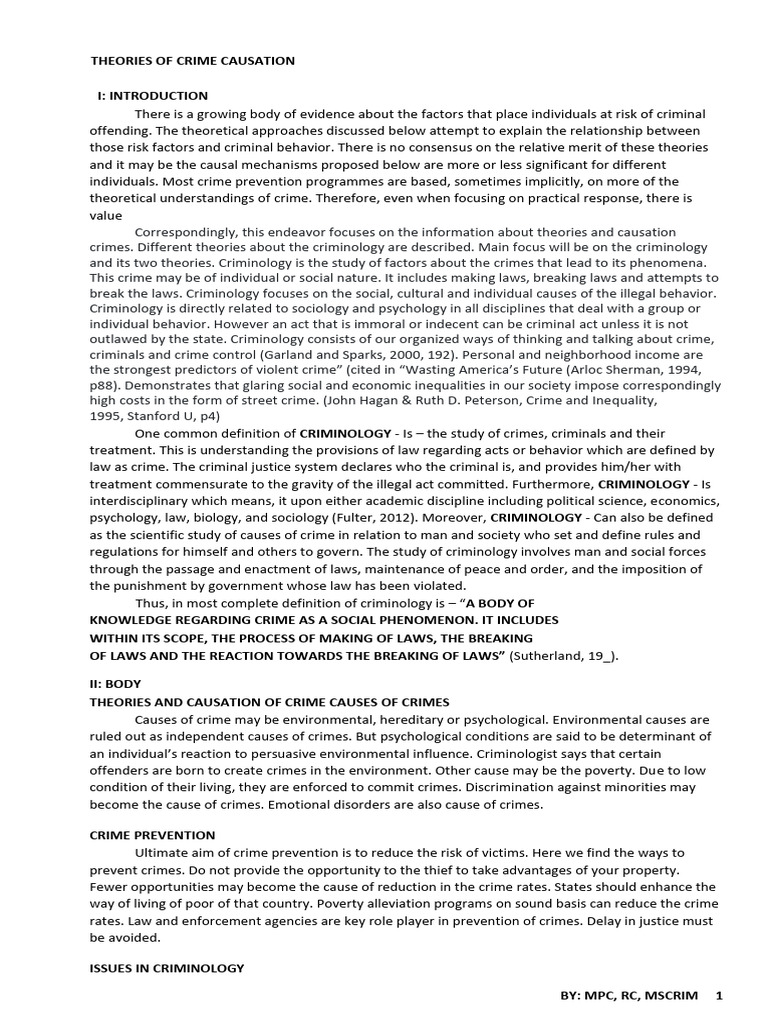 THEORIES OF CRIME CAUSATION | PDF
