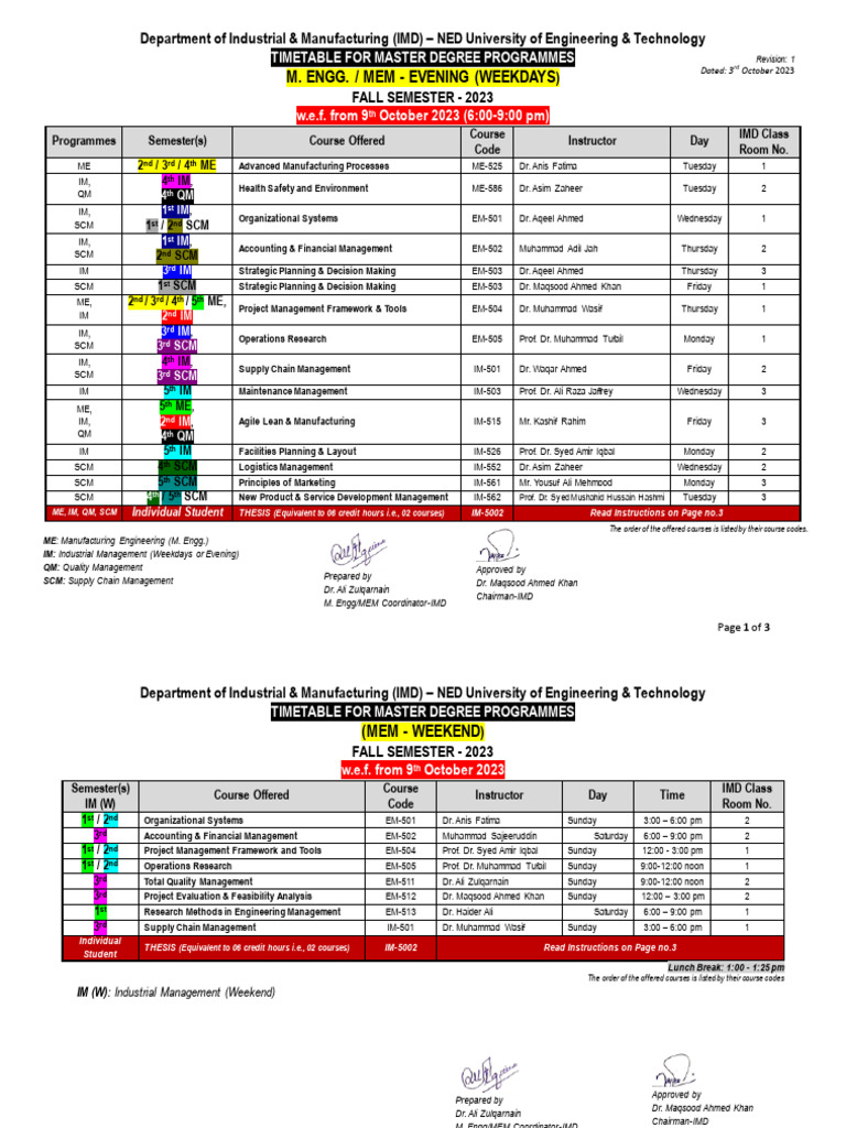 (Revision1) Timetable For Master's Degree Programmes (Fall 2023) | PDF