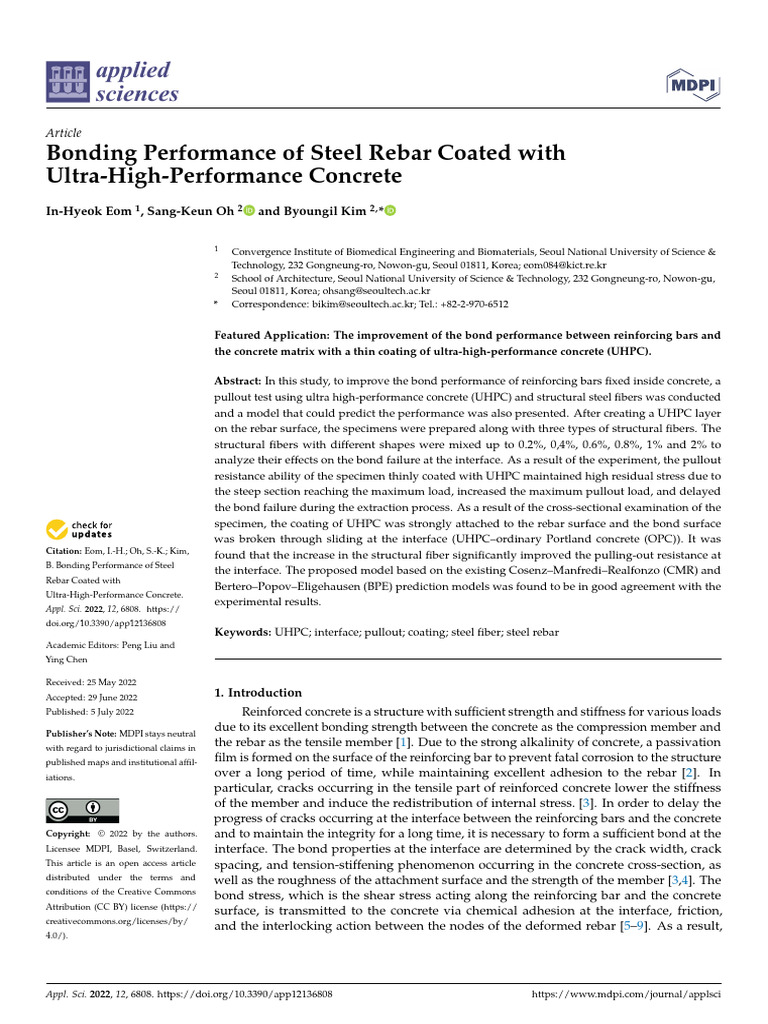 Bonding Performance of Steel Rebar Coated With | PDF
