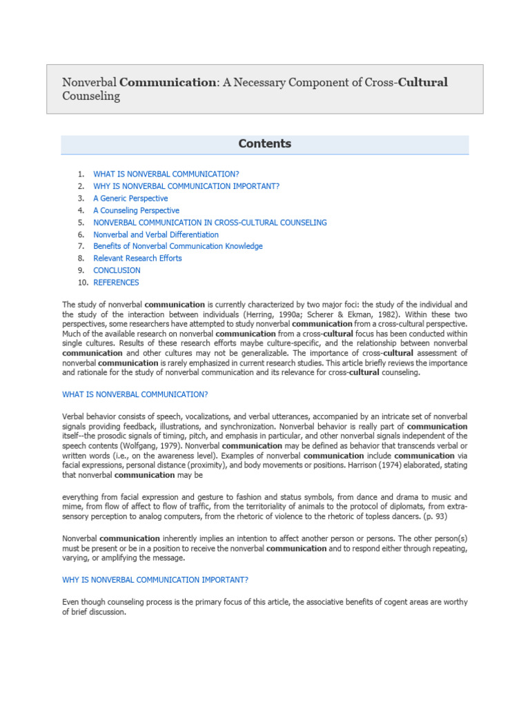 Cross-Cultural Nonverbal Communication | PDF
