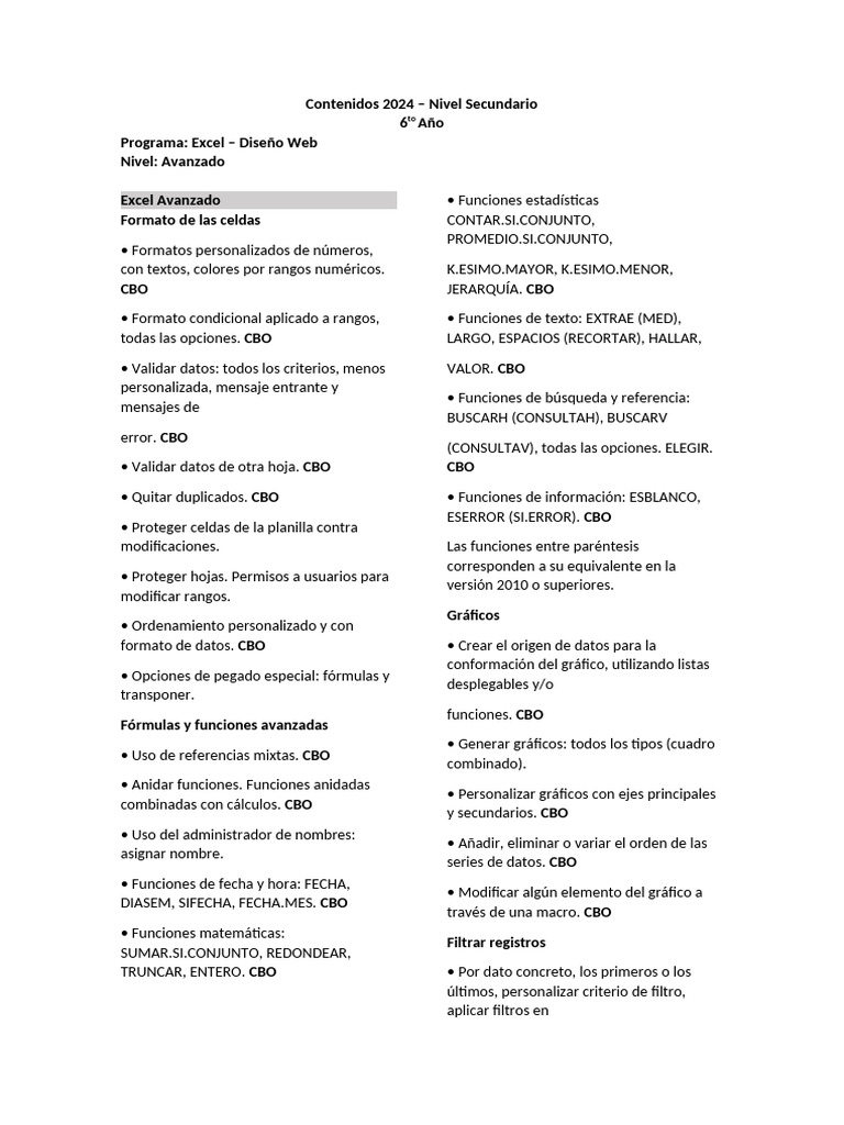 Contenidos 6to Secundaria TIC - 2024 | PDF
