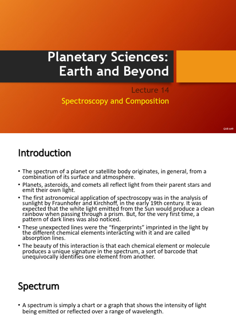 GNR649 Lecture14 Spectroscopy Composition | PDF