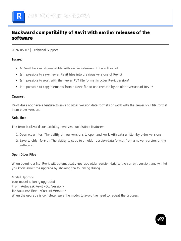 Help - Backward Compatibility of Revit With Earlier Releases of The ...