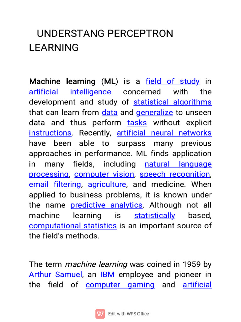 UNDERSTANG PERCEPTRON and Perceptron LEARNING | PDF | Machine Learning | Computers