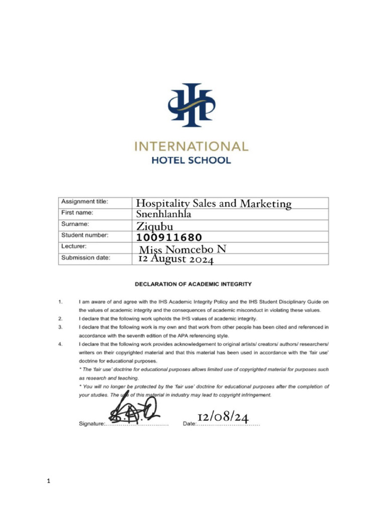 Hospitality Sales and Marketing Final Draft | PDF