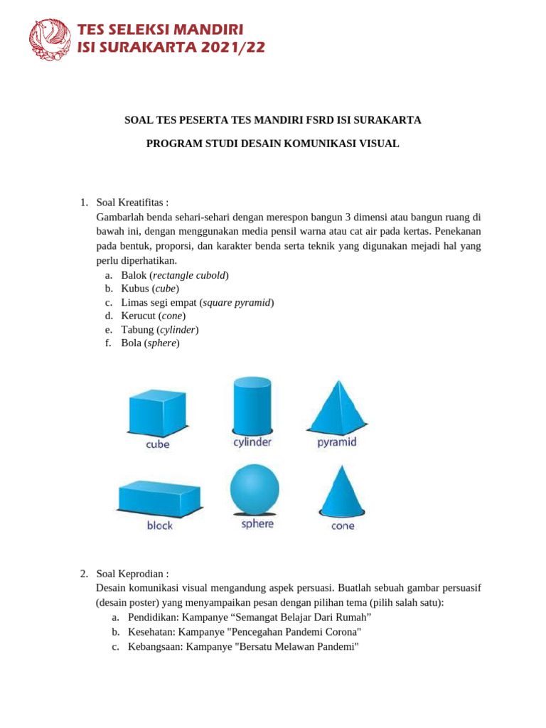 Soal Tes Peserta Tes Mandiri Prodi Desain Komunikasi Visual FSRD Isi ...