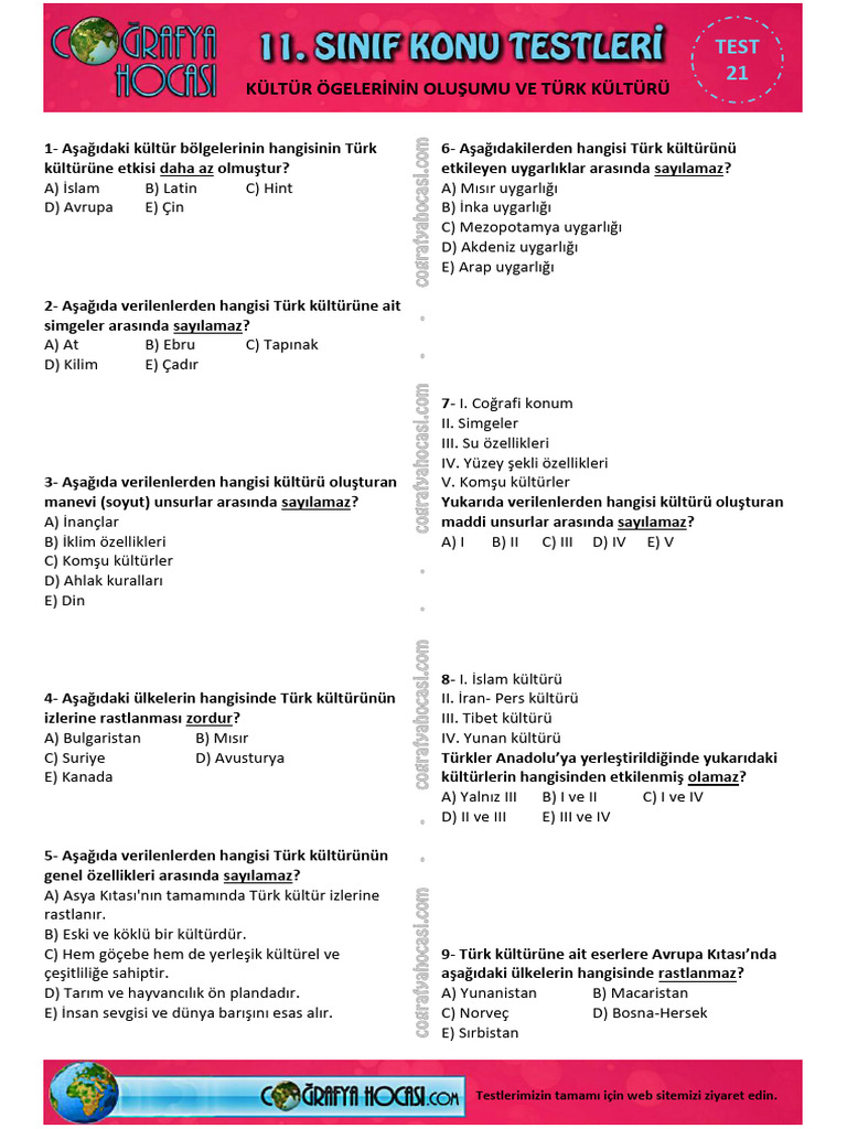21 Kultur Ogelerinin Olusumu Ve Turk Kulturu Testi PDF | PDF