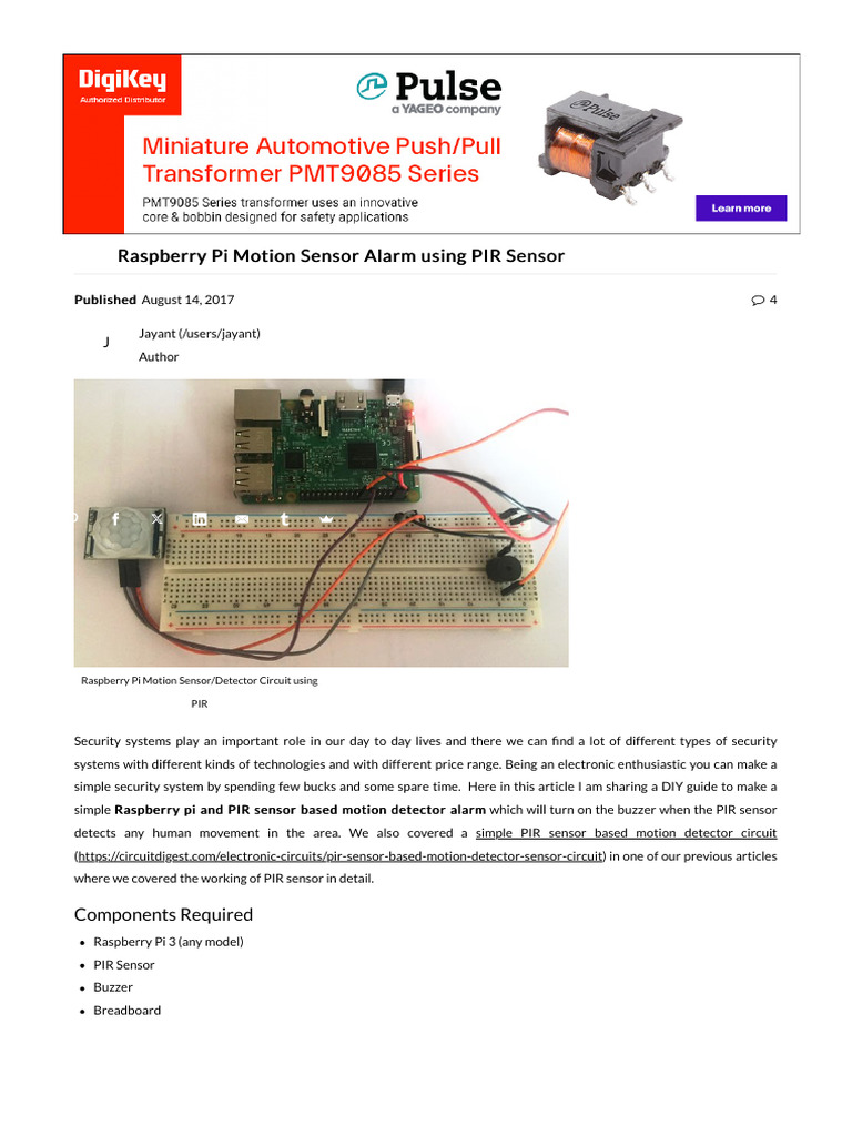 Simple Raspberry Pi Motion Sensor Detector Alarm Project With Code And