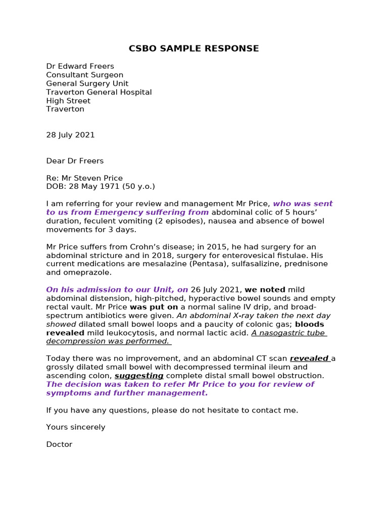 CSBO SAMPLE RESPONSE | PDF