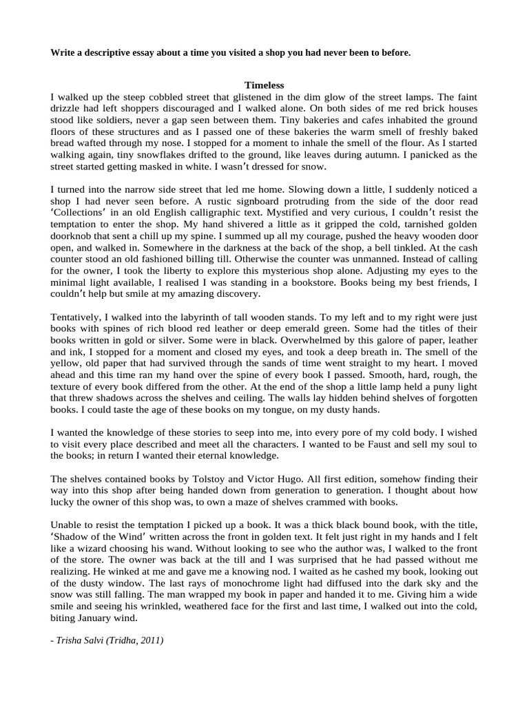 Descriptive Essay - Visit To An Unfamiliar Shop | PDF
