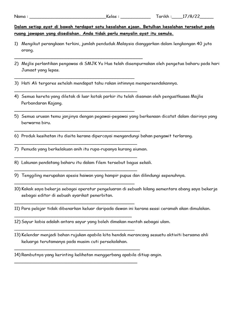 Latihan Kesalahan Ejaan 2 | PDF