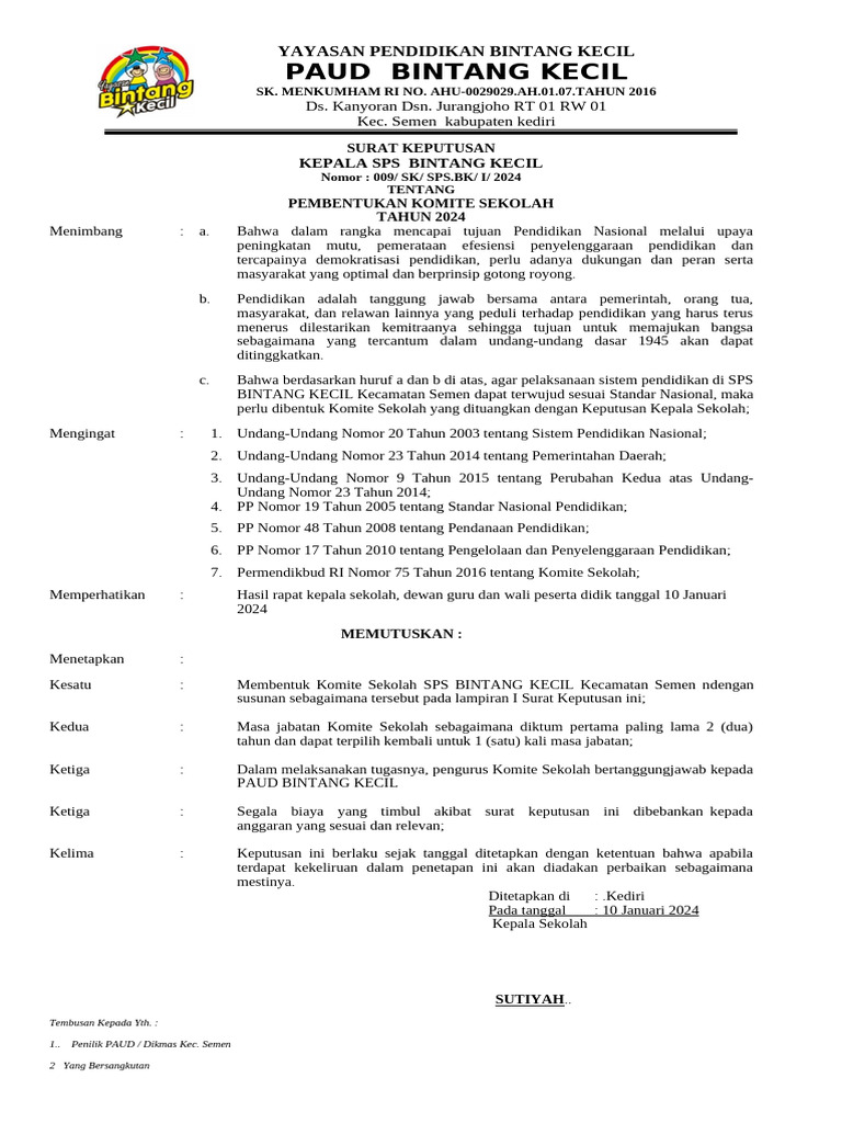 CONTOH SK Komite PAUD | PDF