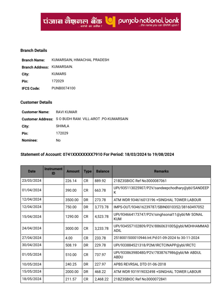 PNB Statment PDF | PDF | Money | Finance & Money Management
