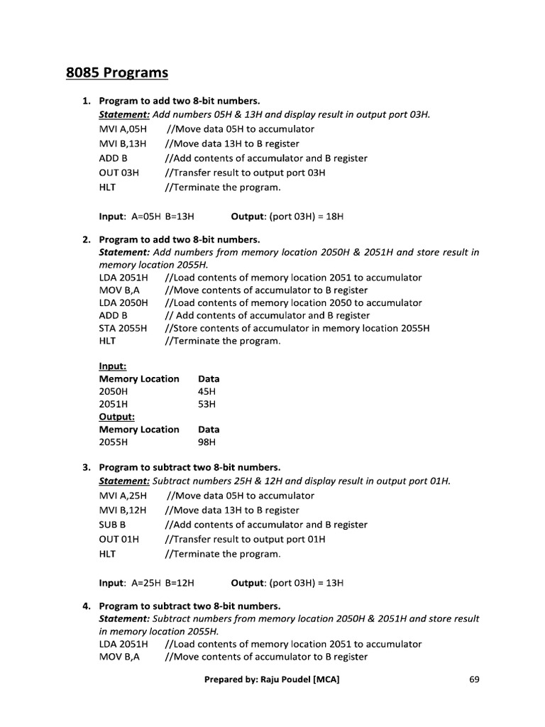 8085 Programs | PDF