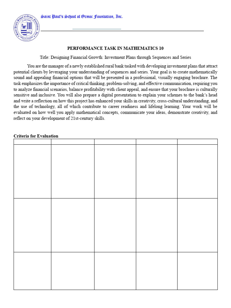 Performance Task in Math 10 | PDF