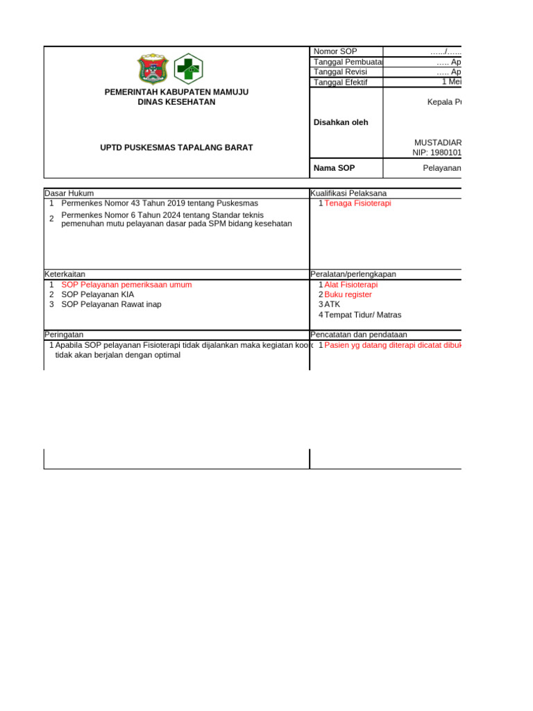 Format Sop Fisioterapi | PDF