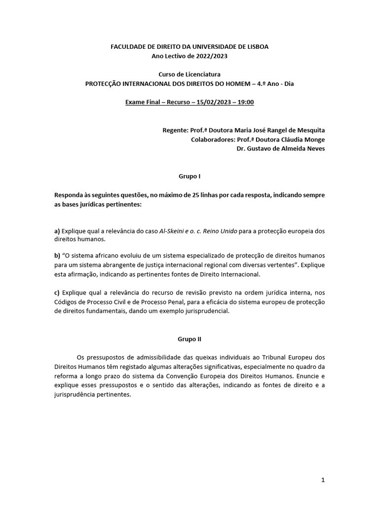 Exame de Recurso PIDH TAN | PDF