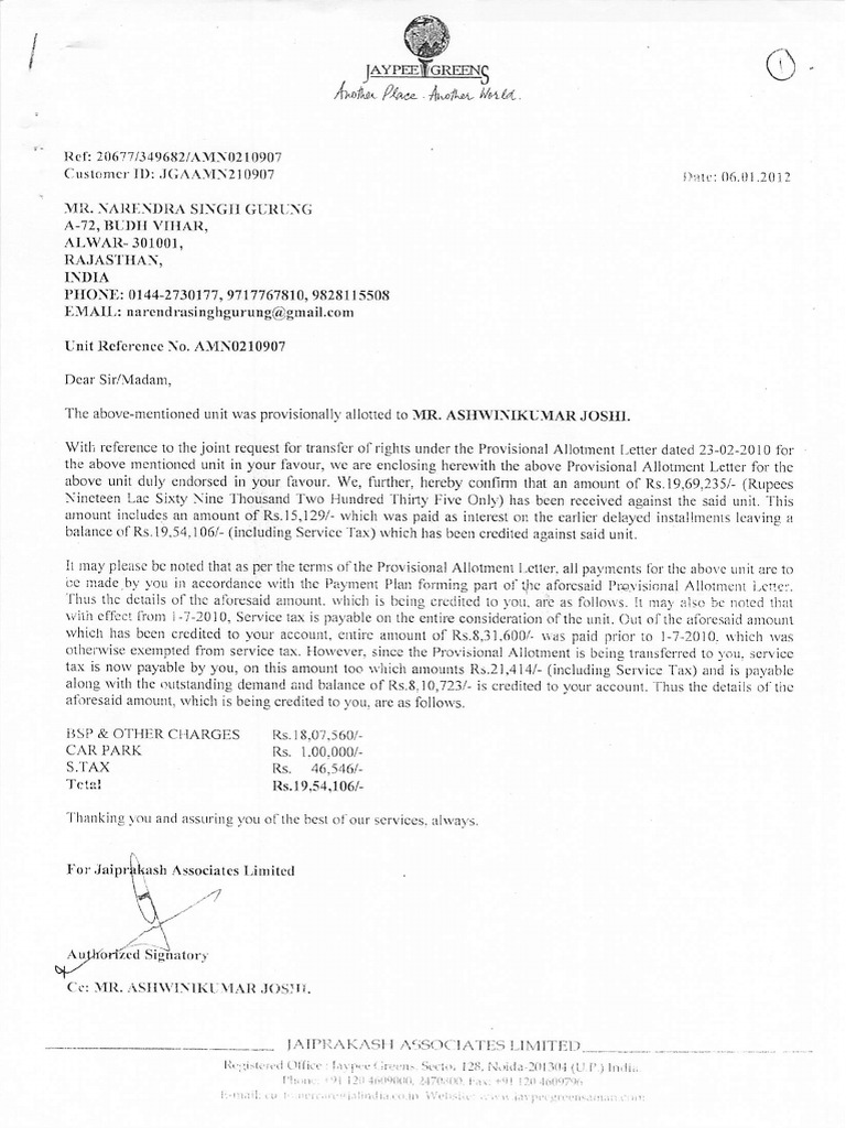 Allotment Letter N21-907 | PDF