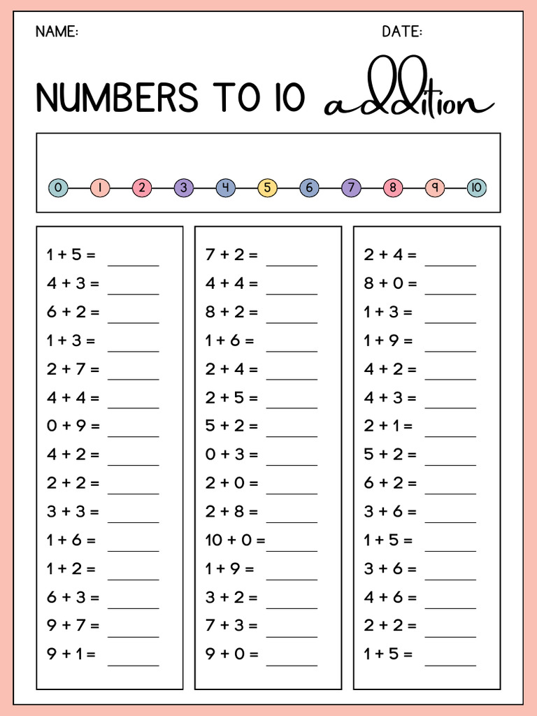 Basic Addition to 10 Number Line Worksheet | PDF