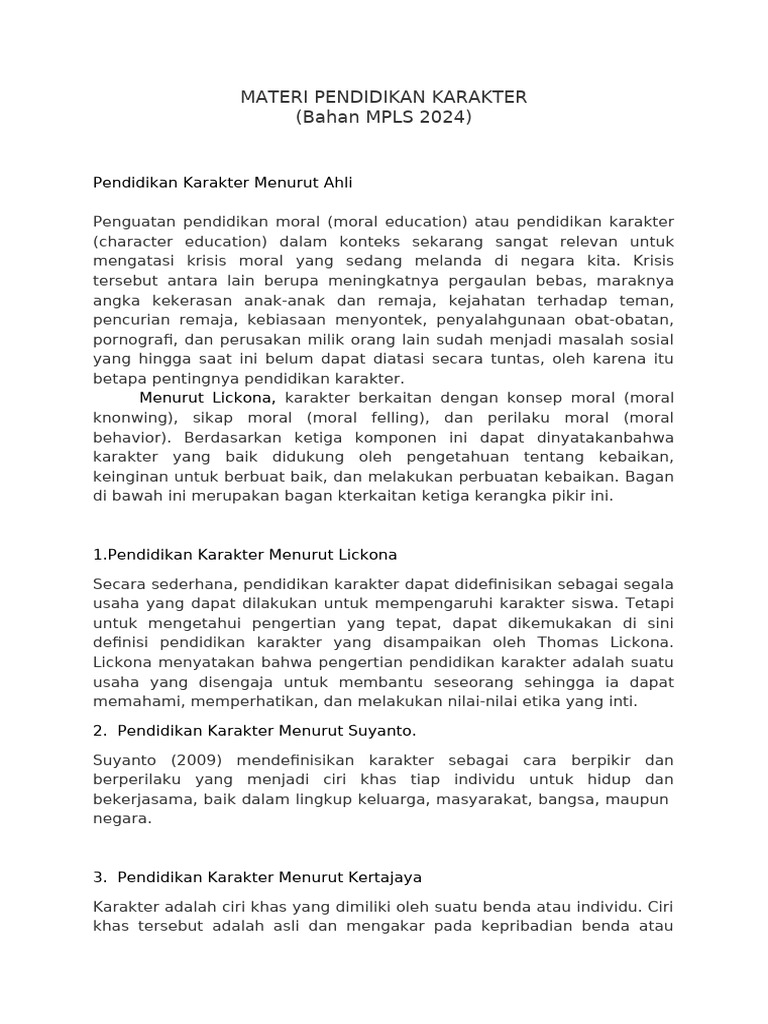 Materi Pendidikan Karakter | PDF