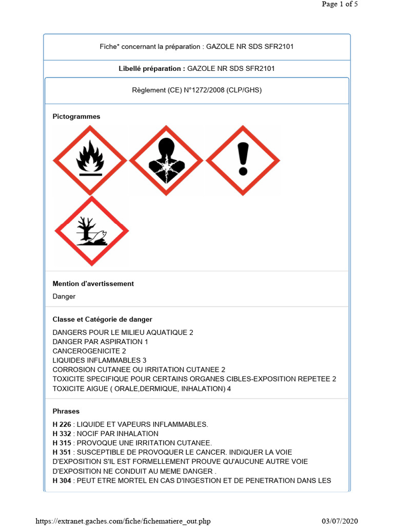 Annexe 6 - FDS Gazole | PDF