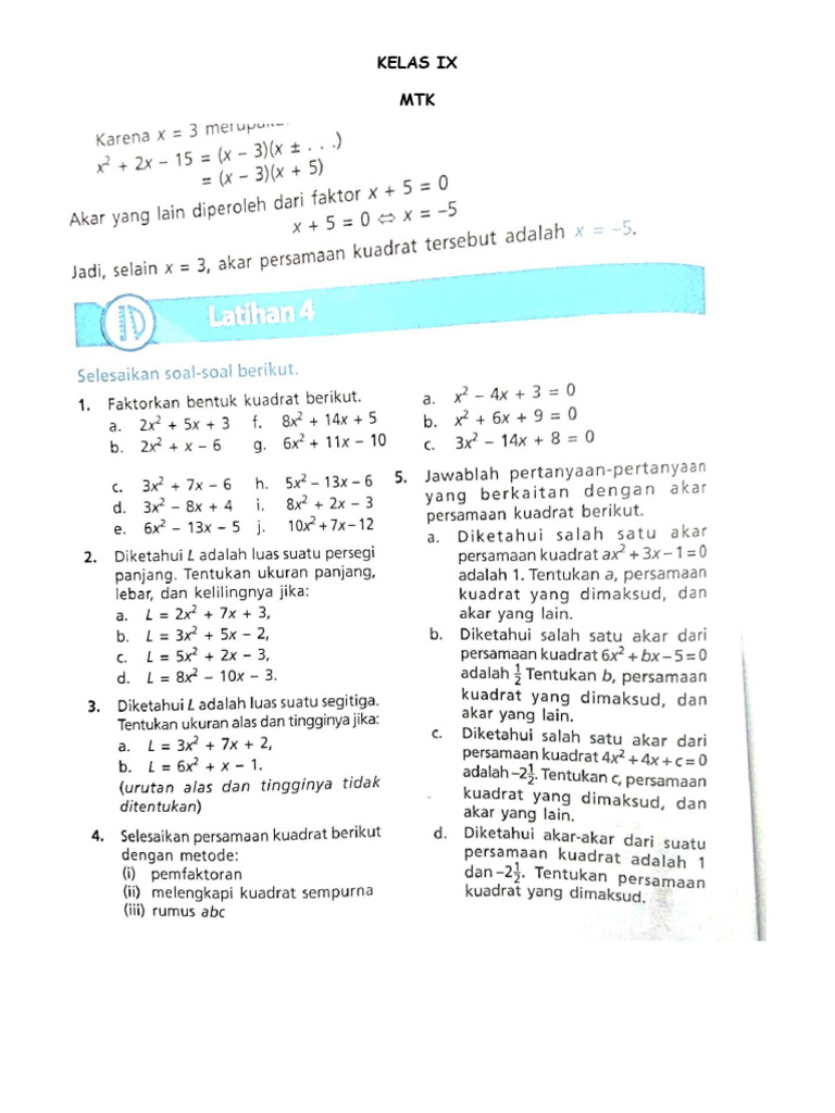 (Rangkap 1) Kelas Ix MTK | PDF