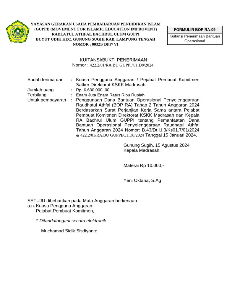 BOP RA-09 Kuitansi - Tahap - 2 | PDF