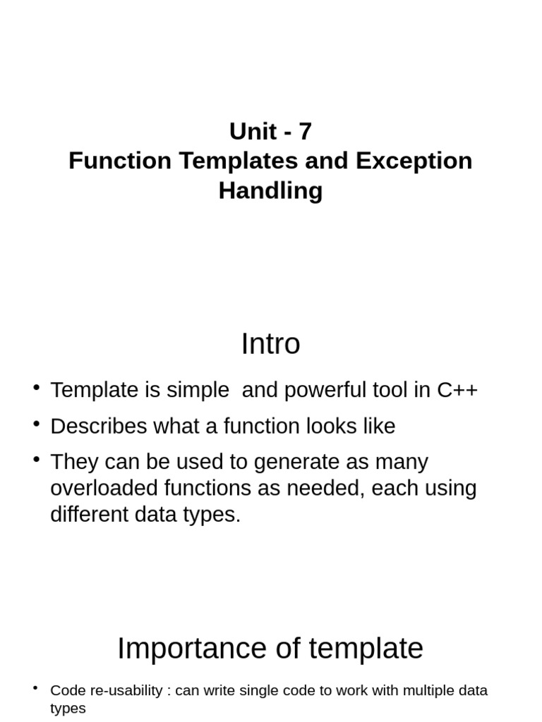 Unit-7 Function Templates And Exception Handling | PDF Unit-7 Function Templates And Exception Handling | PDF