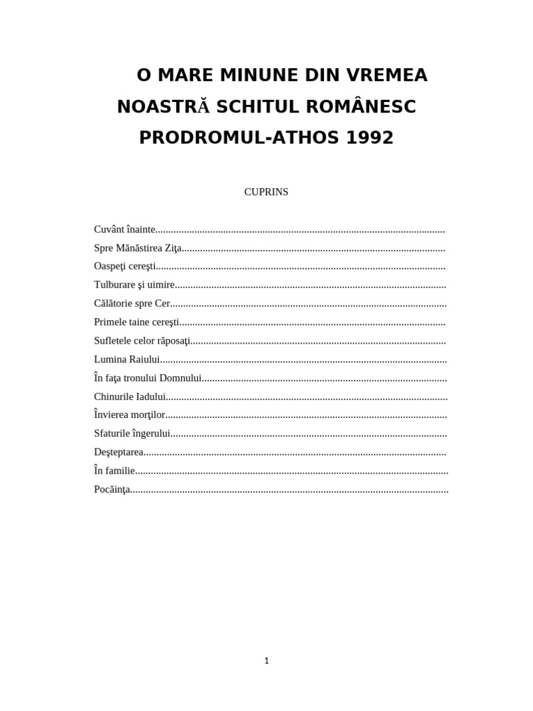 O Mare Minune Din Vremea Noastră Schitul Românesc Prodromul | PDF