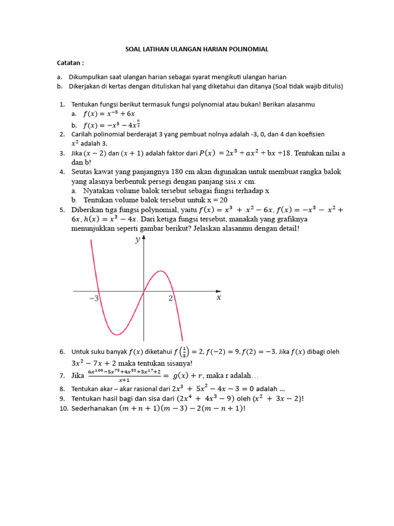 Soal Latihan Ulangan Harian Polinomial | PDF