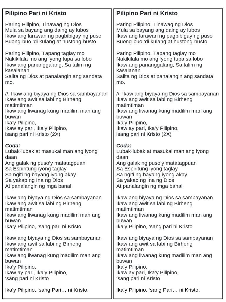 Pilipinong Pari Ni Kristo Lyrics | PDF