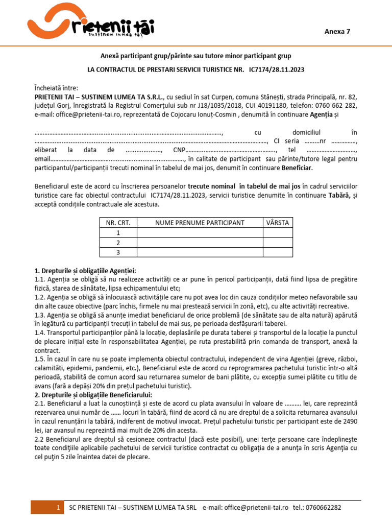 Anexa 7 - Anexă Participant Grup - Parinte Sau Tutore Minor Participant | PDF