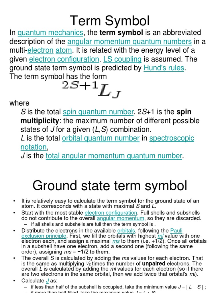 Term Symbol | PDF | Atomic Orbital | Electron Configuration