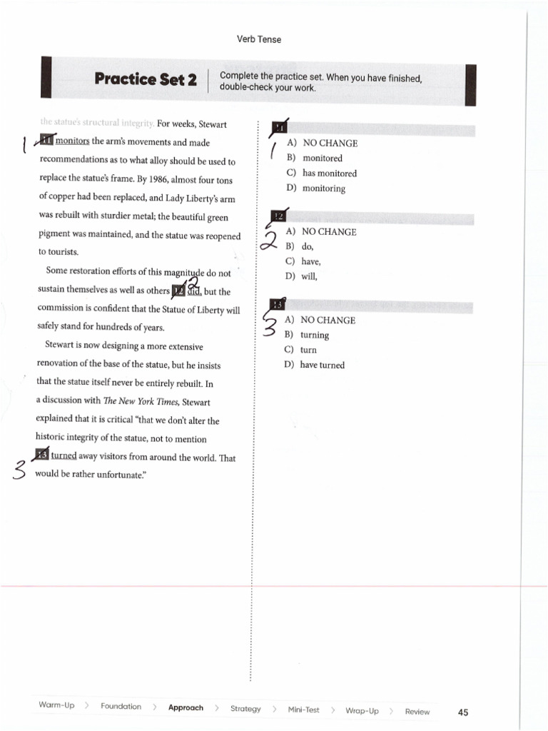 ACT Verb Tense Practice Questions | PDF