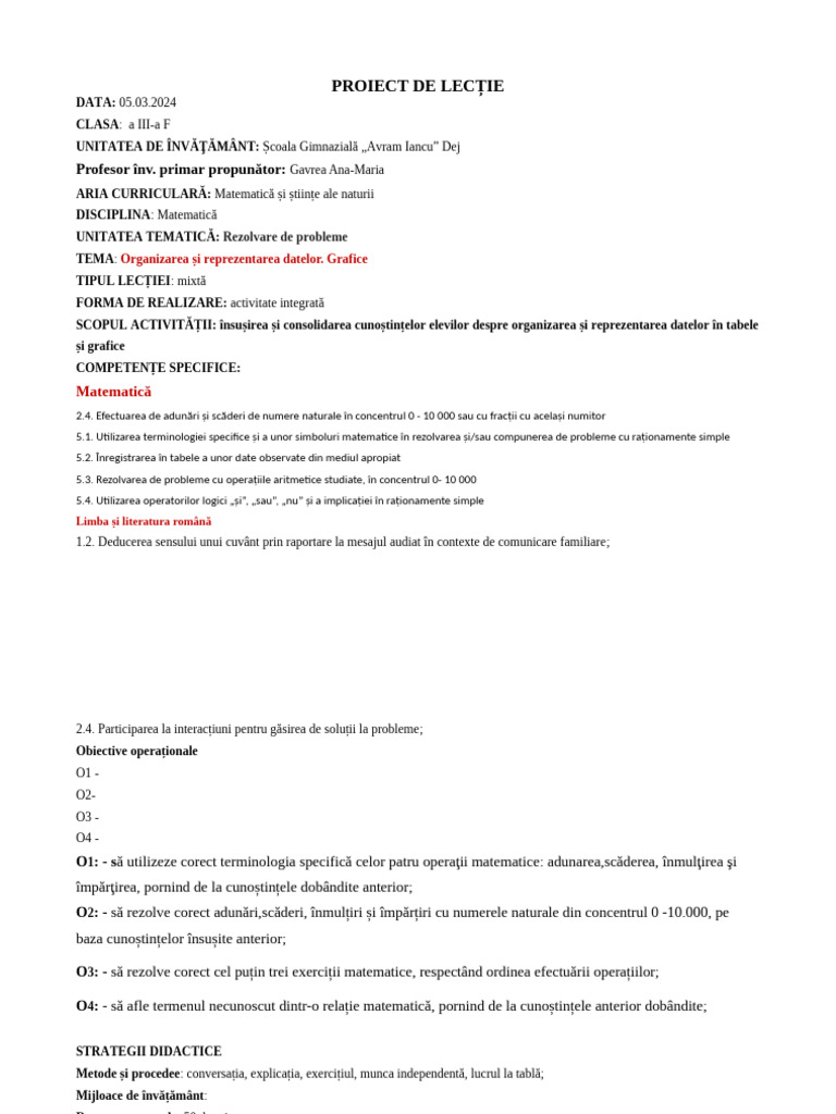 Proiect de Lectie Matematică - 05.03.2024 Gr. II | PDF