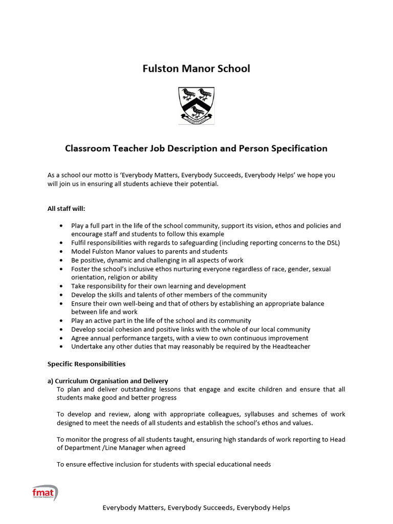 Job Description and Person Spec Oct 2023.328453543 | PDF | Curriculum ...