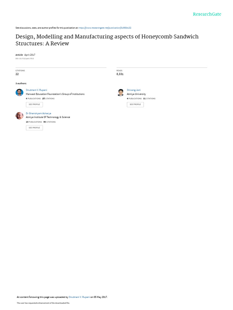 Design Modelling And Manufacturing Aspects Of Honeycomb Sandwich Structures A Review Pdf