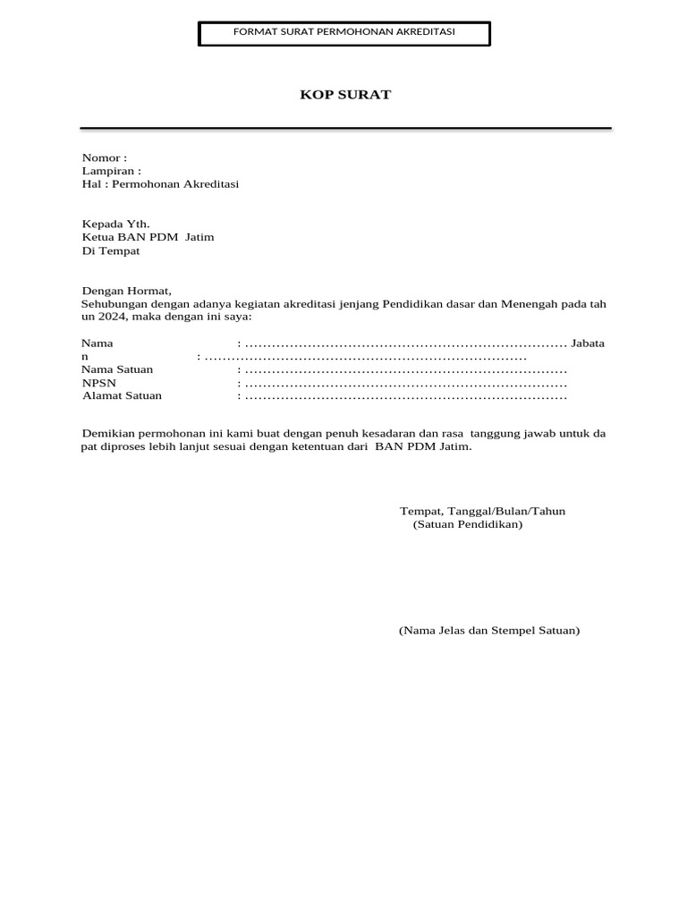 Format Surat Permohonan Pengajuan | PDF
