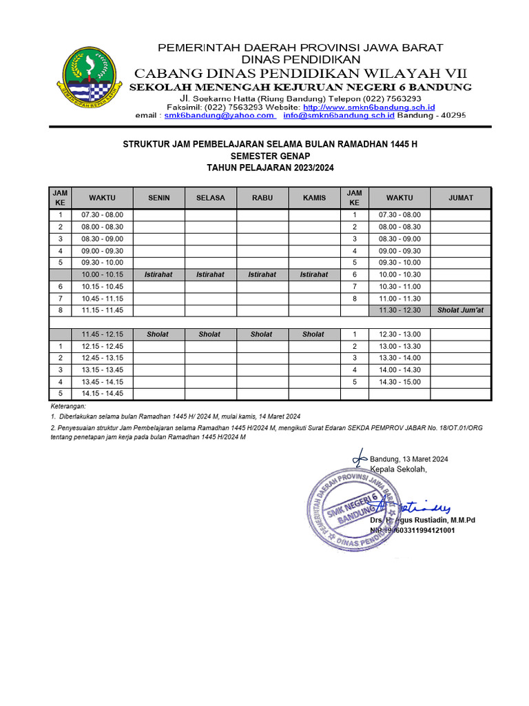 Struktur Jadwal Pembelajaran Ramadhan 1445 H 2024 M | PDF