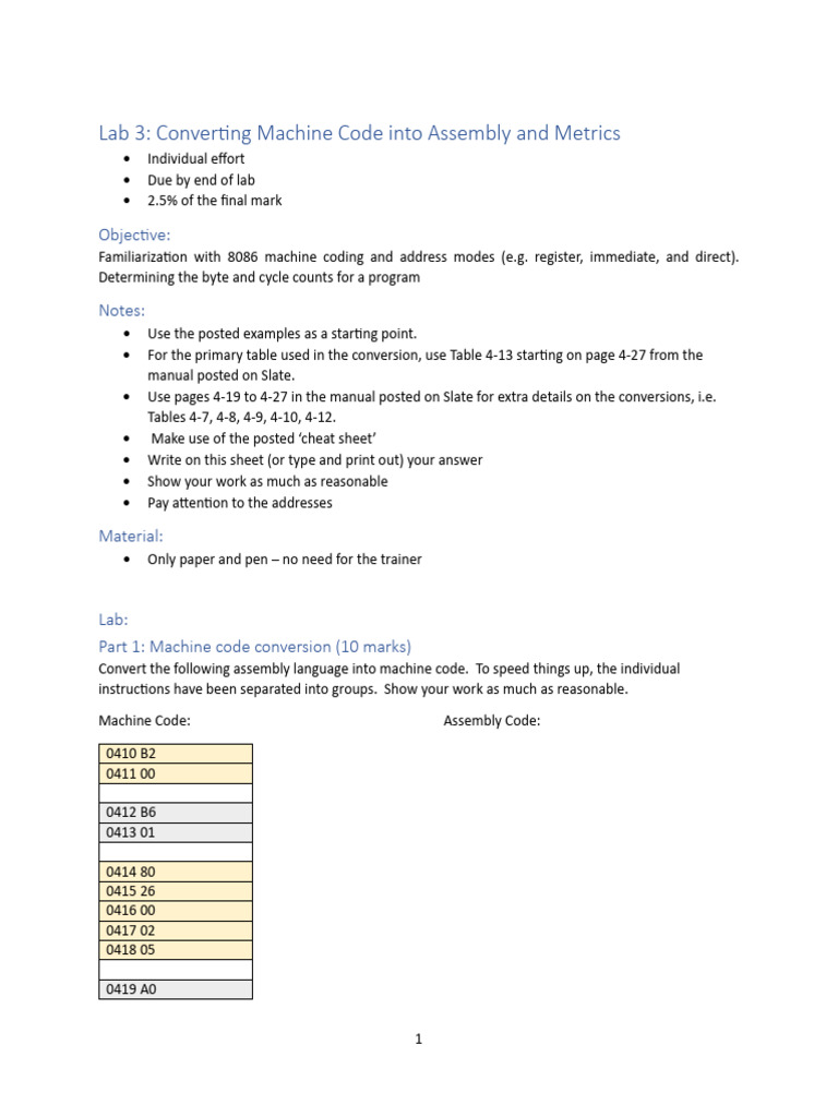 Lab 3 Converting Machine Code To Assembly and Metrics | PDF