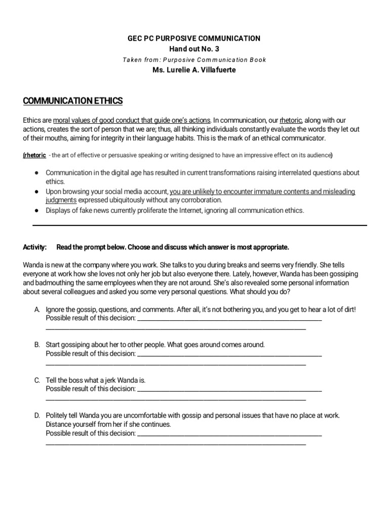 GCPC Coverage 5 Communication Ethics Handout | PDF