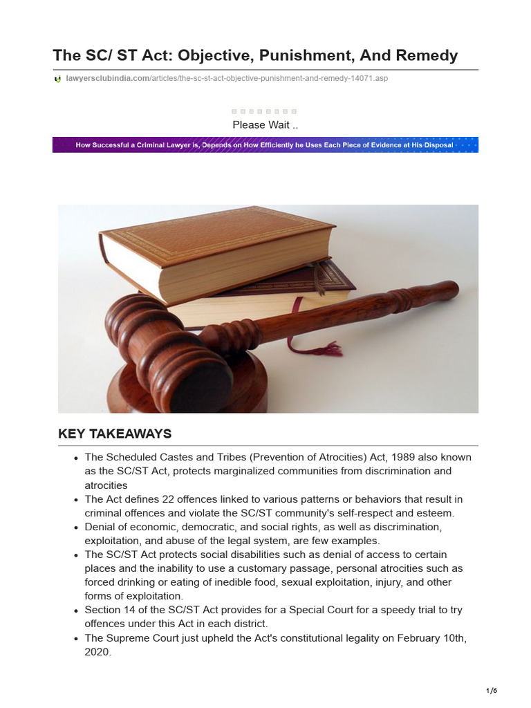 The SC ST Act Objective Punishment and Remedy | PDF