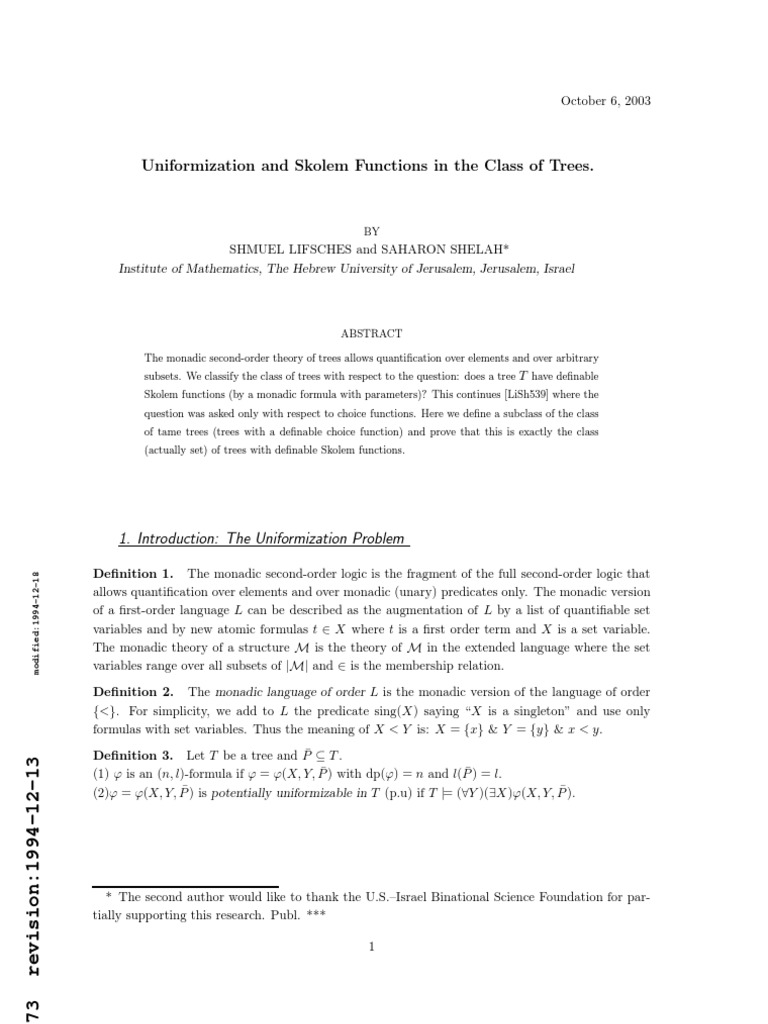Shmuel Lifsches and Saharon Shelah - Uniformization and Skolem ...
