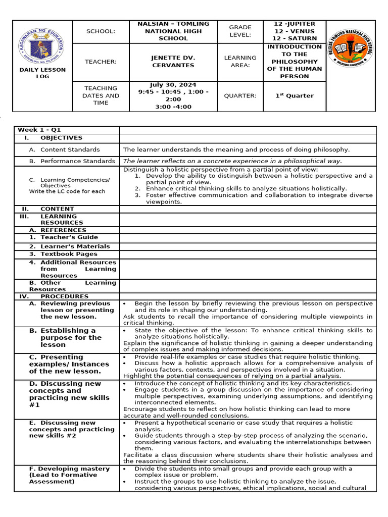DLL Philo 2024 2025 Day 2 W1 Q1 | PDF