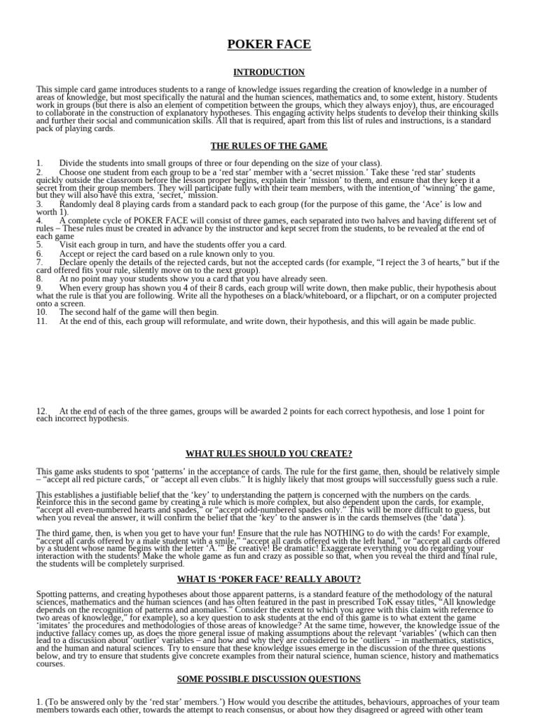 Poker Face - Kognity (F2F Teaching) | PDF
